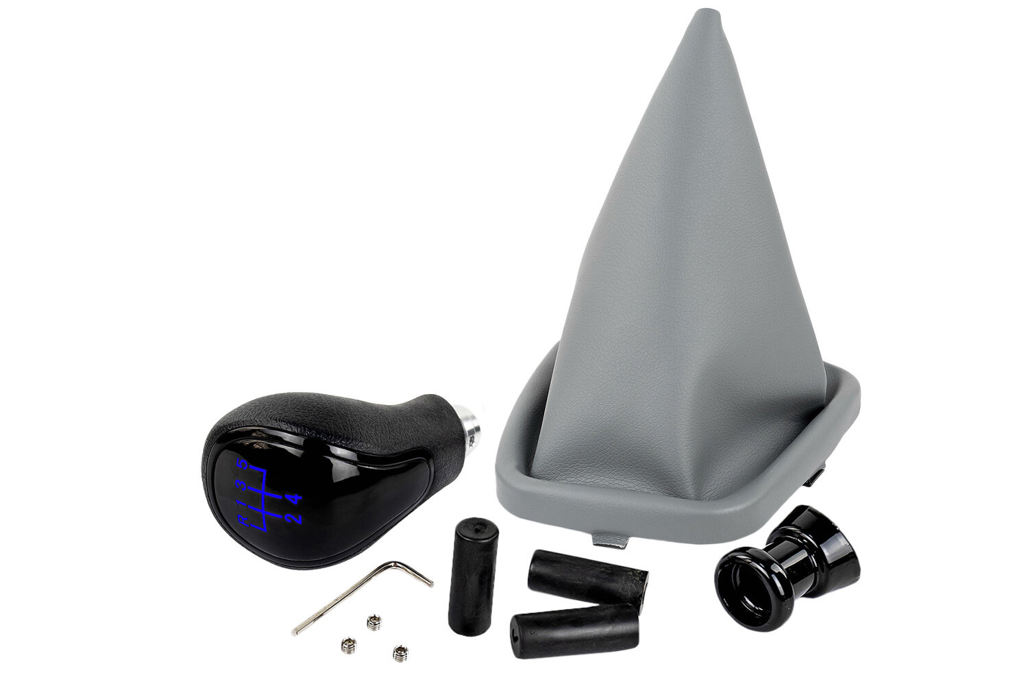 Ручка КПП черный лак, синяя подсветка Sal-Man с серым пыльником на ВАЗ 2110, 2111, 2112