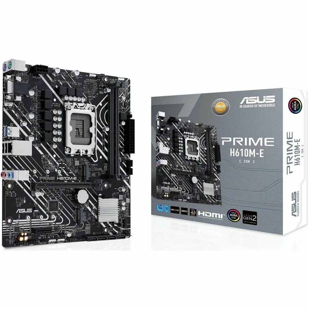 Материнская плата ASUS PRIME H610M-E CSM, LGA1700, mATX, 2xDDR5, VGA, HDMI, DP, 2xM.2, LAN 1Gb