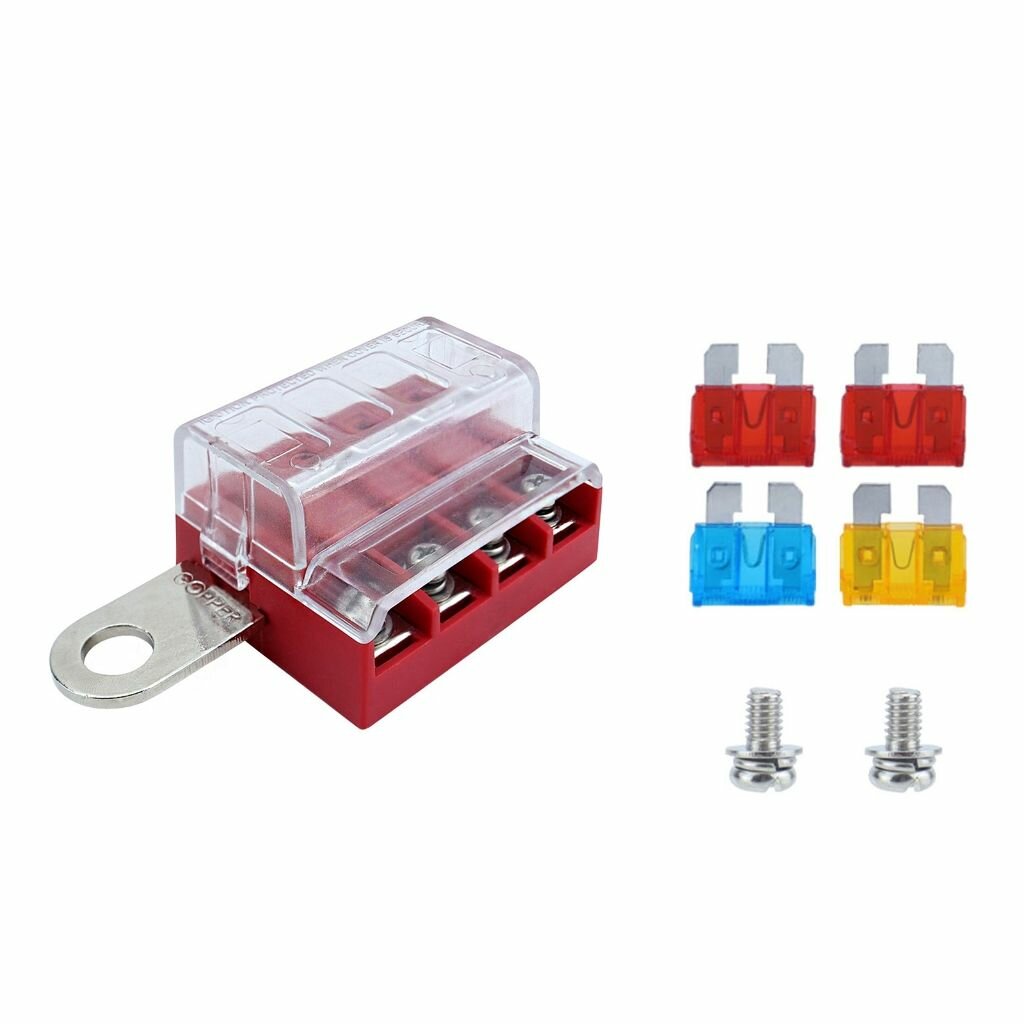 Специнструмент для авто, Блок предохранителей для клемм аккумулятора 4 цепи с крышкой, подходит для автомобилей, кемперов, яхт - Спецификация 1, 1 комплект