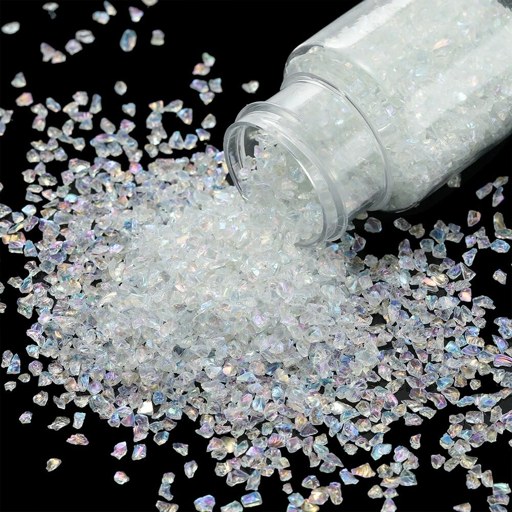 Стеклянная декоративная крошка белая 30 г, блестящий наполнитель для эпоксидной смолы, маникюра, свечей и творческих поделок, не всплывает, эффект золота и бриллиантов