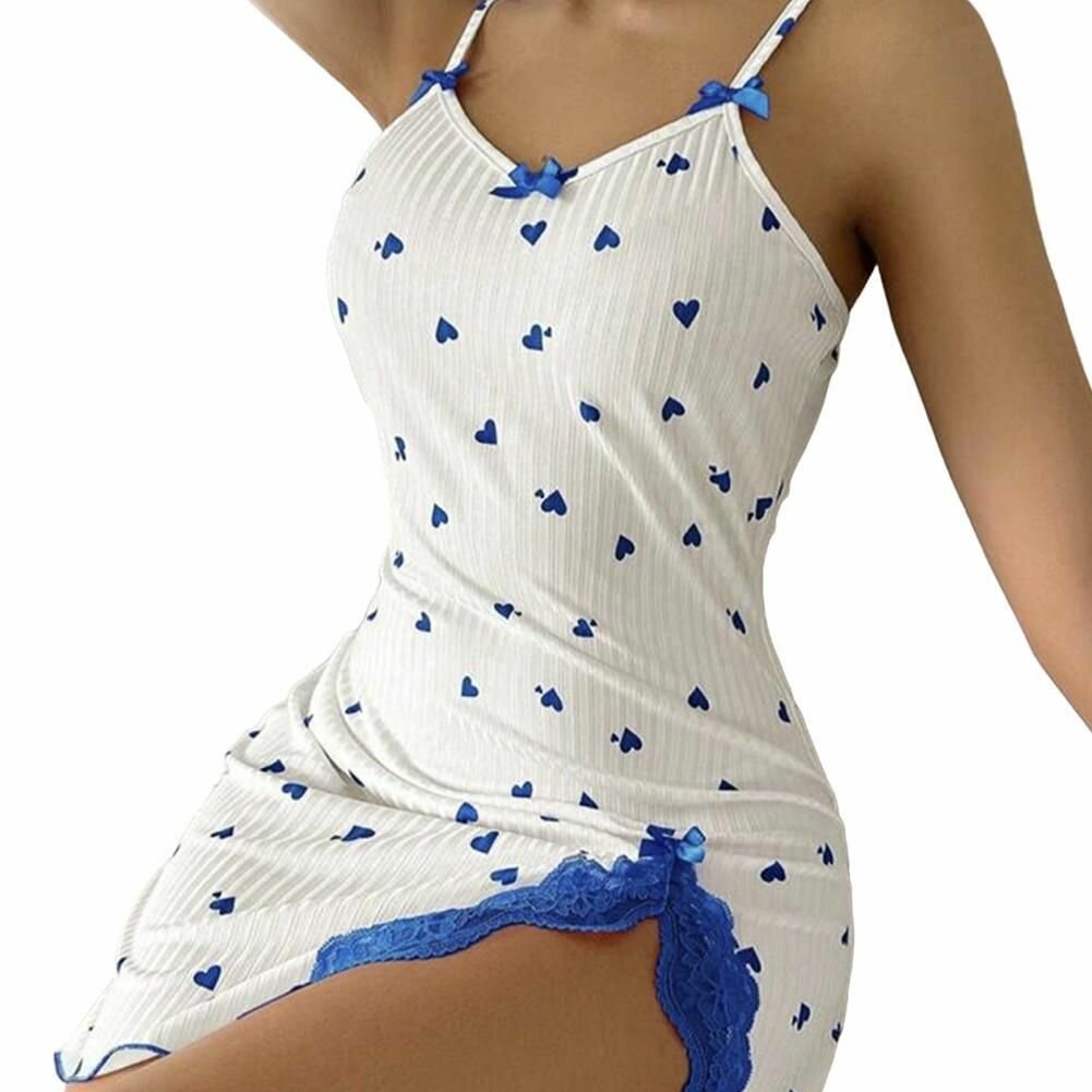 Платье-боди с бретелями и сердечками, с разрезом и кружевной отделкой