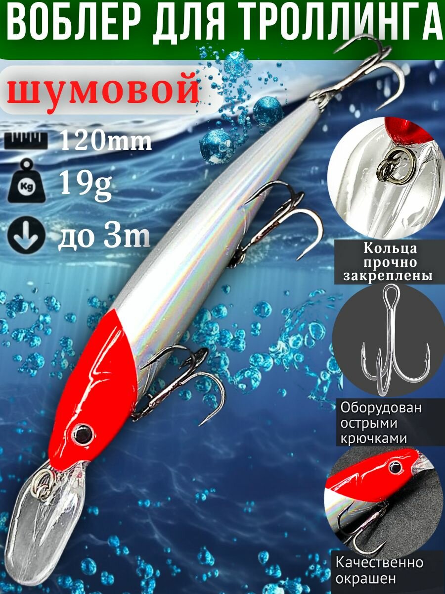 Воблер Бандит Минноу красноголовик 12см 19гр до 3м заглубление / Приманка воблер для троллинга на щуку, судака