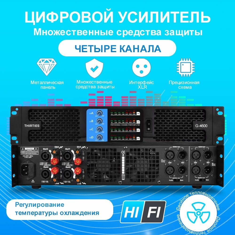 Профессиональный цифровой усилитель мощности 4 Ом 1100 Вт * 4 DJ аудио цифровой усилитель мощности 4 канала 2u для сценического исполнения