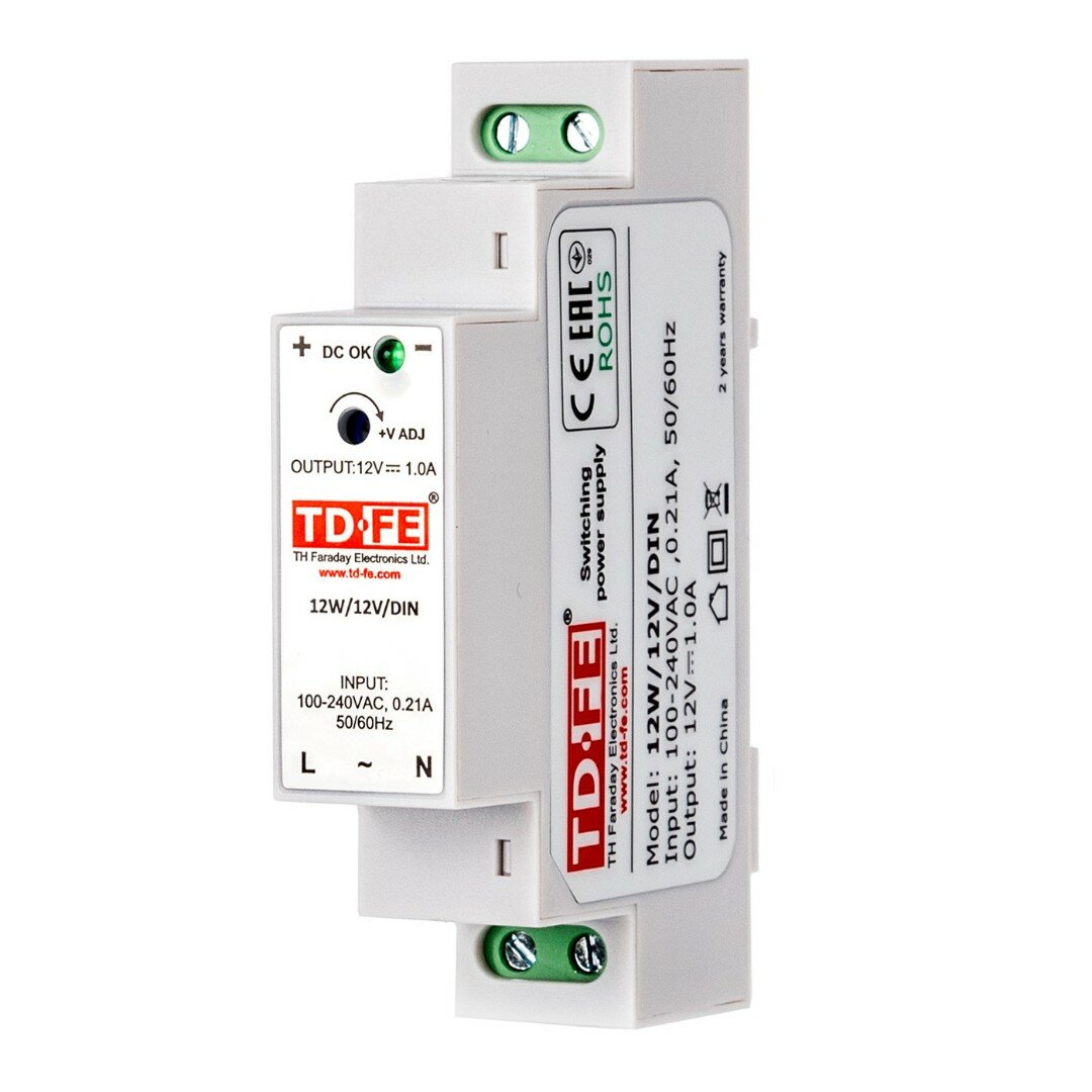 БП 12В, 1А (12W/12V/DIN) FARADAY Блок питания 12 В 1А. Под Din-рейку