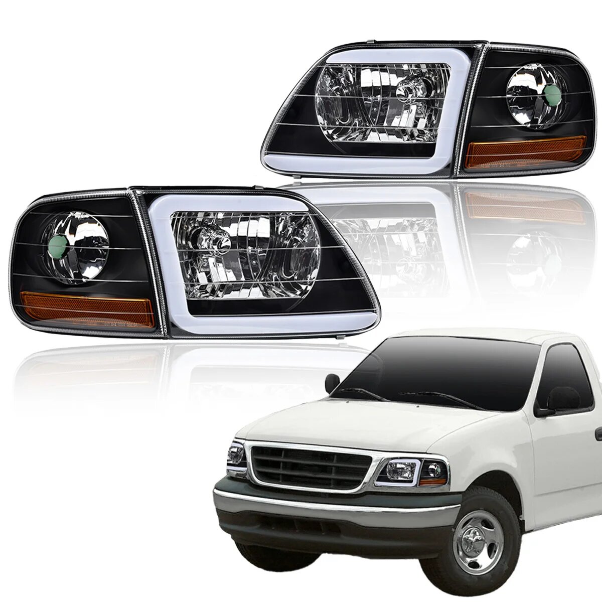 SINDAR 2 шт. светодиодные фары в сборе для Ford F-150 Expedition 1997 2002 линза черный корпус водитель/пассажир