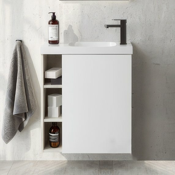 Тумба с раковиной Aqwella Alba 60 R, подвесная, светлый камень, матовая белая