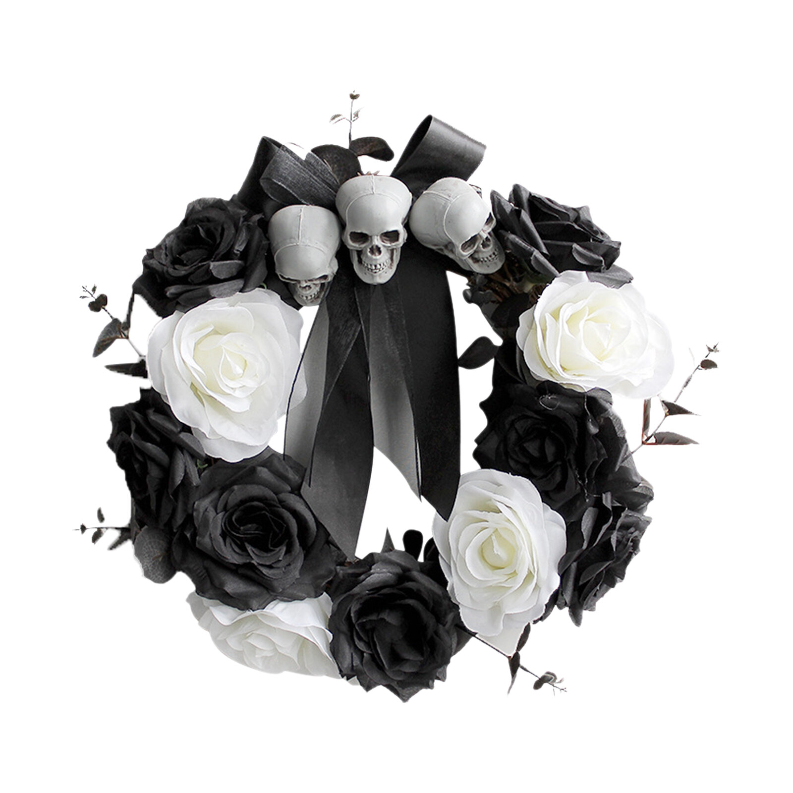 Венок для Дня Всех Святых Искусственный Роза Цветок Череп Галстук Подвеска для Стены Праздник Хэллоуин Дом Декорация Черный и Белый Форма Роза Цветок Череп Галстук Материал Пластик Стиль Хэллоуин Праздник Окно Дверь Размер Упаковки 28*28*5см Вес Упаковки