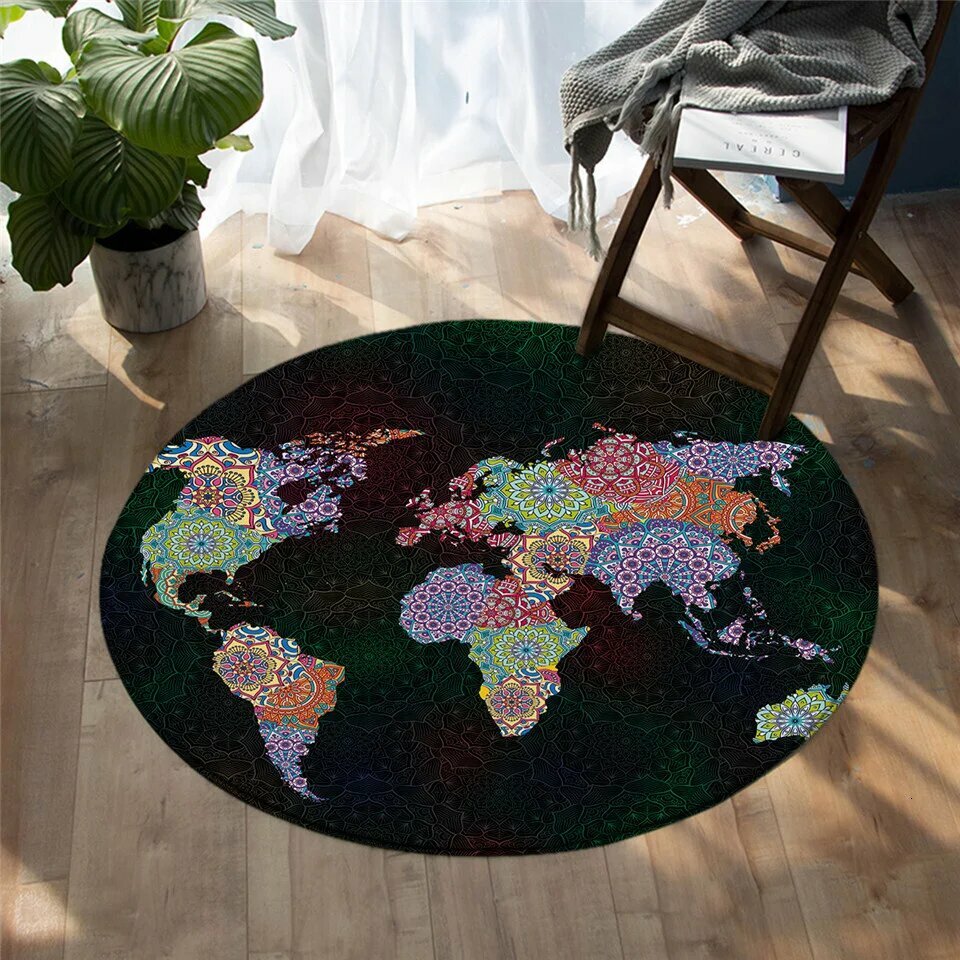 Круглый ковер BeddingOutlet с картой мира 100% полиэстер, 1, Diameter 120cm
