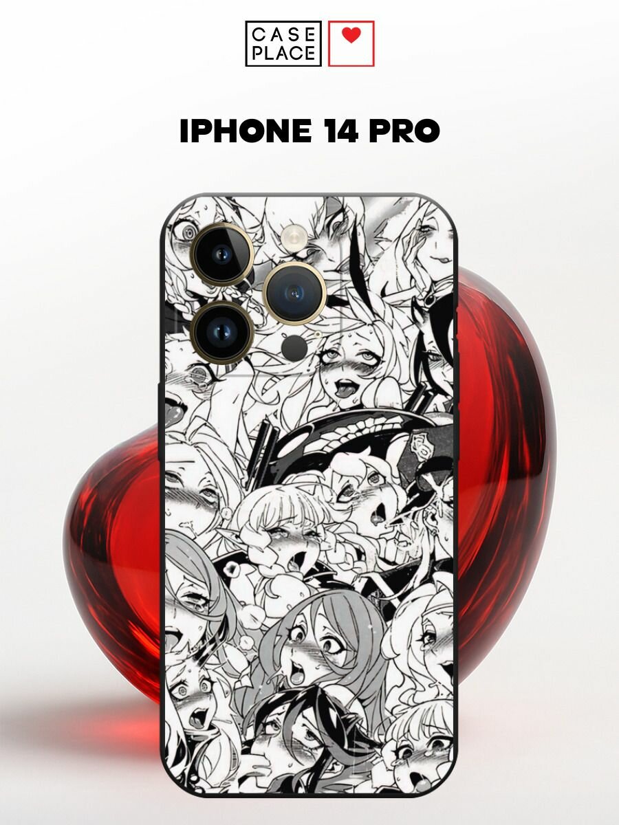 Черный матовый чехол на Apple iPhone 14 Pro / Айфон 14 Про с принтом Ахегао манга тян
