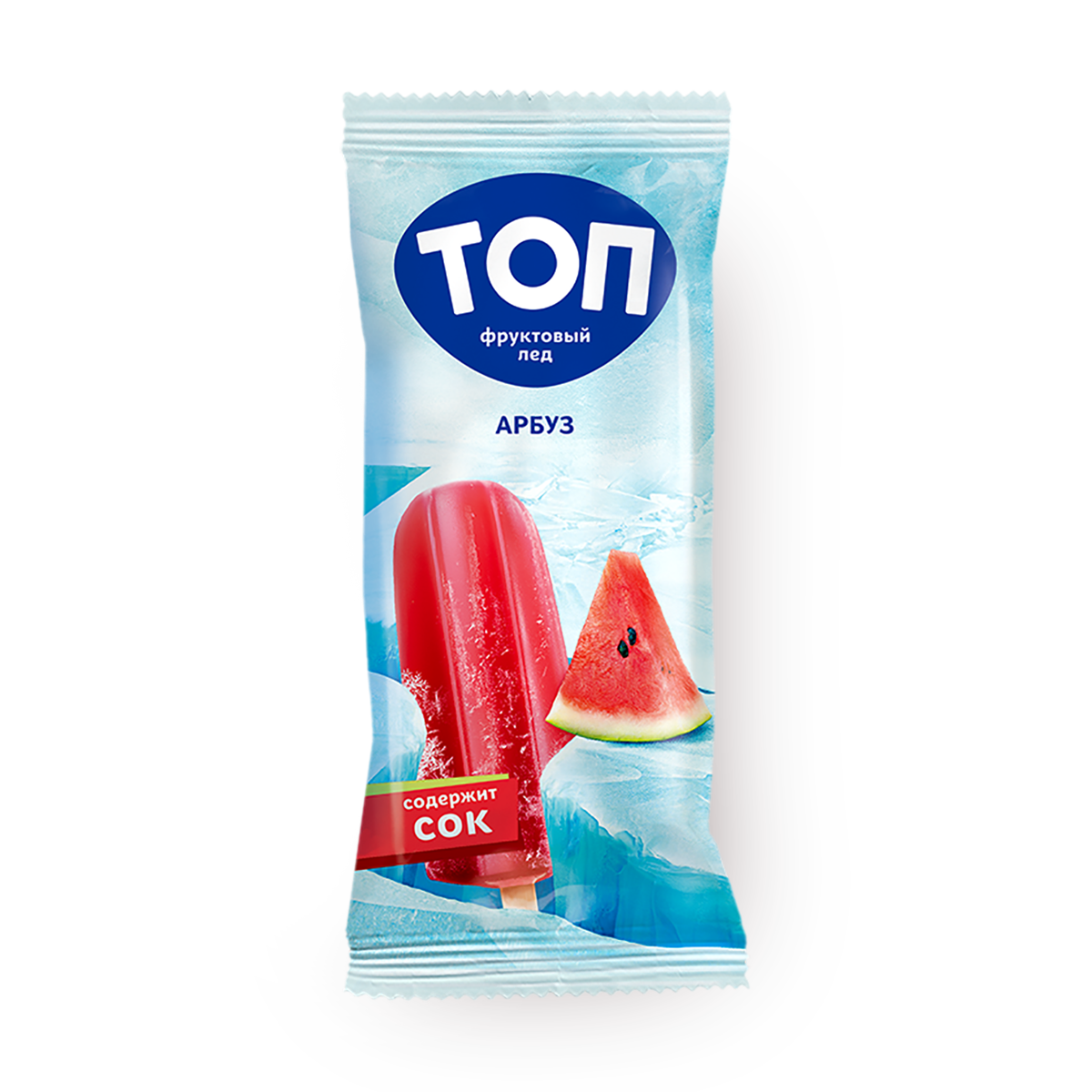 Фруктовый лед "Топ", арбузный вкус, на палочке, 70 грамм, 1 упаковка