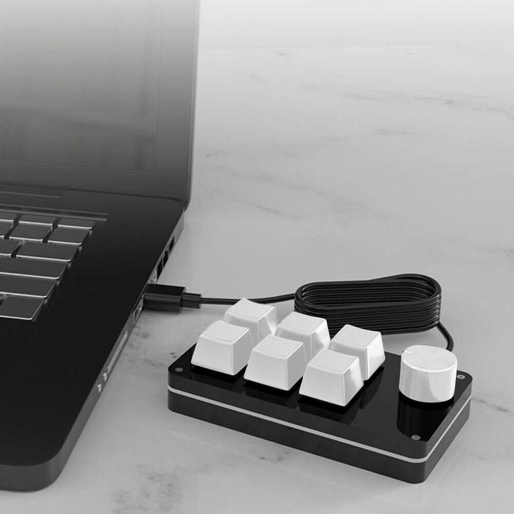 Клавиатура мини 6 кнопок с энкодером, USB, программируемая, белая, с подсветкой RGB, красный переключатель Outeum