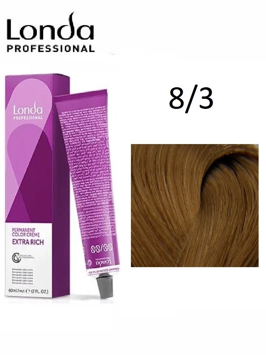 Londa Professional 8/3 Стойкая крем-краска Londacolor Creme Extra Rich, светлый блонд золотистый, 60 мл