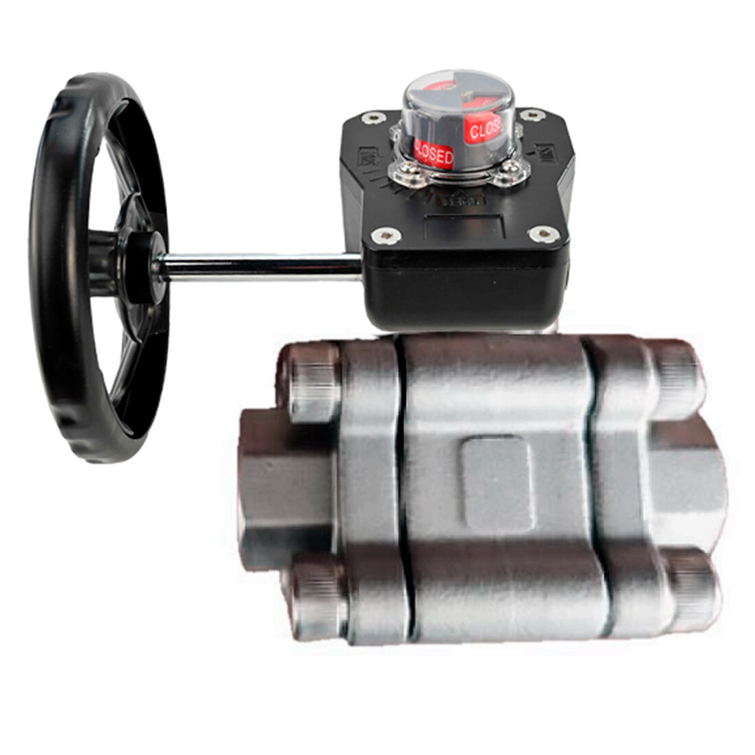 Кран шаровой DN.ru 316-316-PTFE-FP-SW-ISO-H Ду50 Ру63 полнопроходной, корпус - нержавеющая сталь SS316, под приварку, с редуктором HGB-1 с индикатором положения (опрессовано)