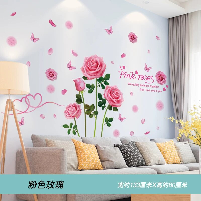 Стильные 3D-стикеры для декора стен в спальне и гостиной: самоклеящиеся обои с изображением одуванчиков 12 розовых