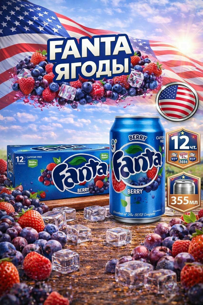 Газированный напиток Fanta Berry USA (Фанта Ягоды) США, 12 шт * 0,355 л