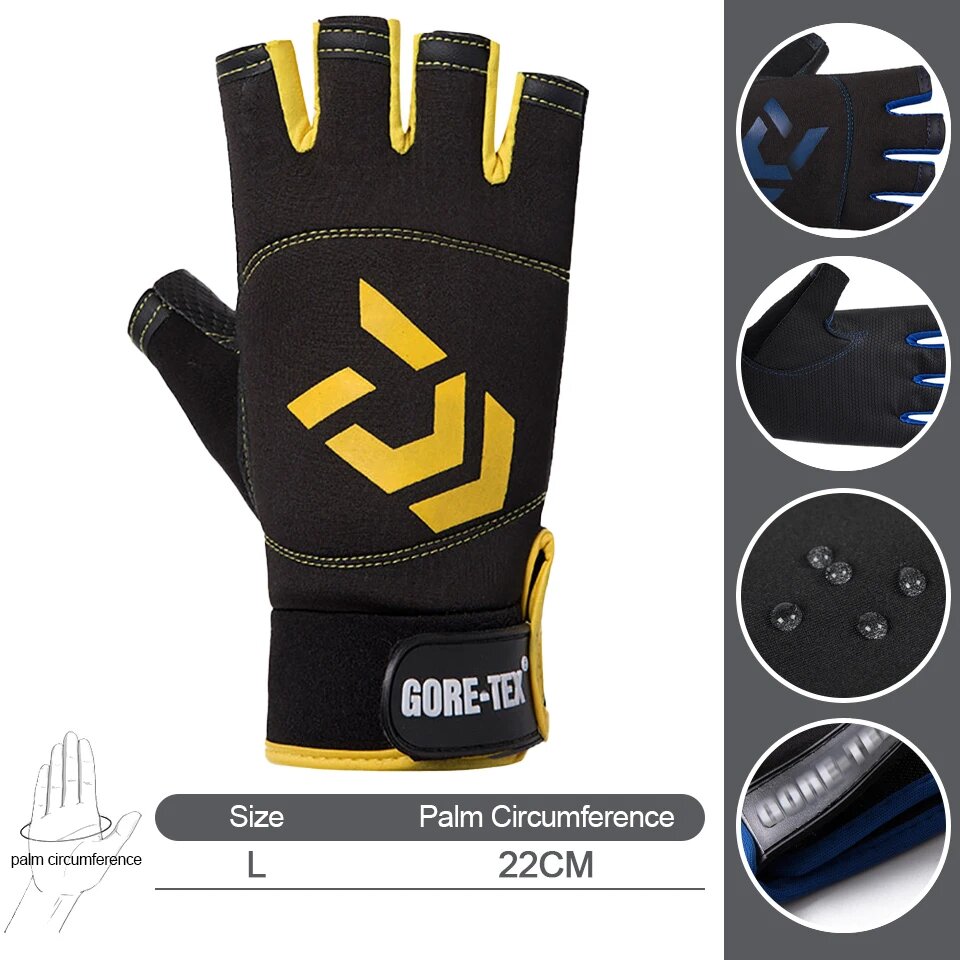 Рыболовные перчатки Pesca неопреновые кожаные Черный, L, Type F-Yellow