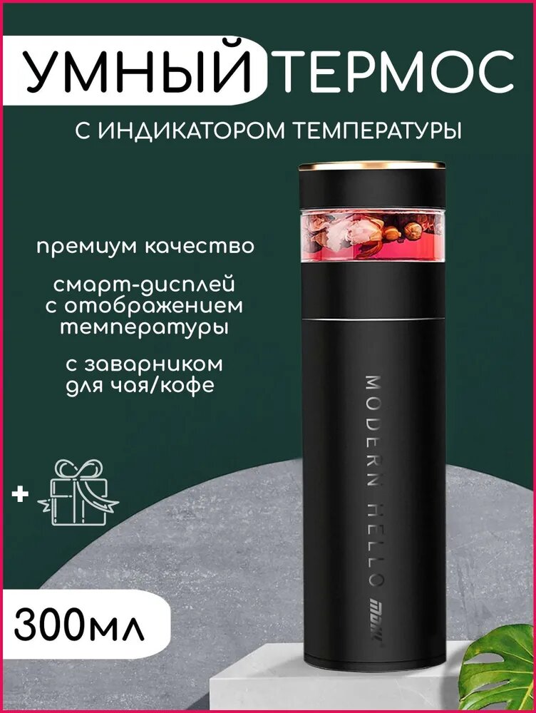 Термос С ситечком, С термометром, OLED-дисплей "Без принта", 0.3 л