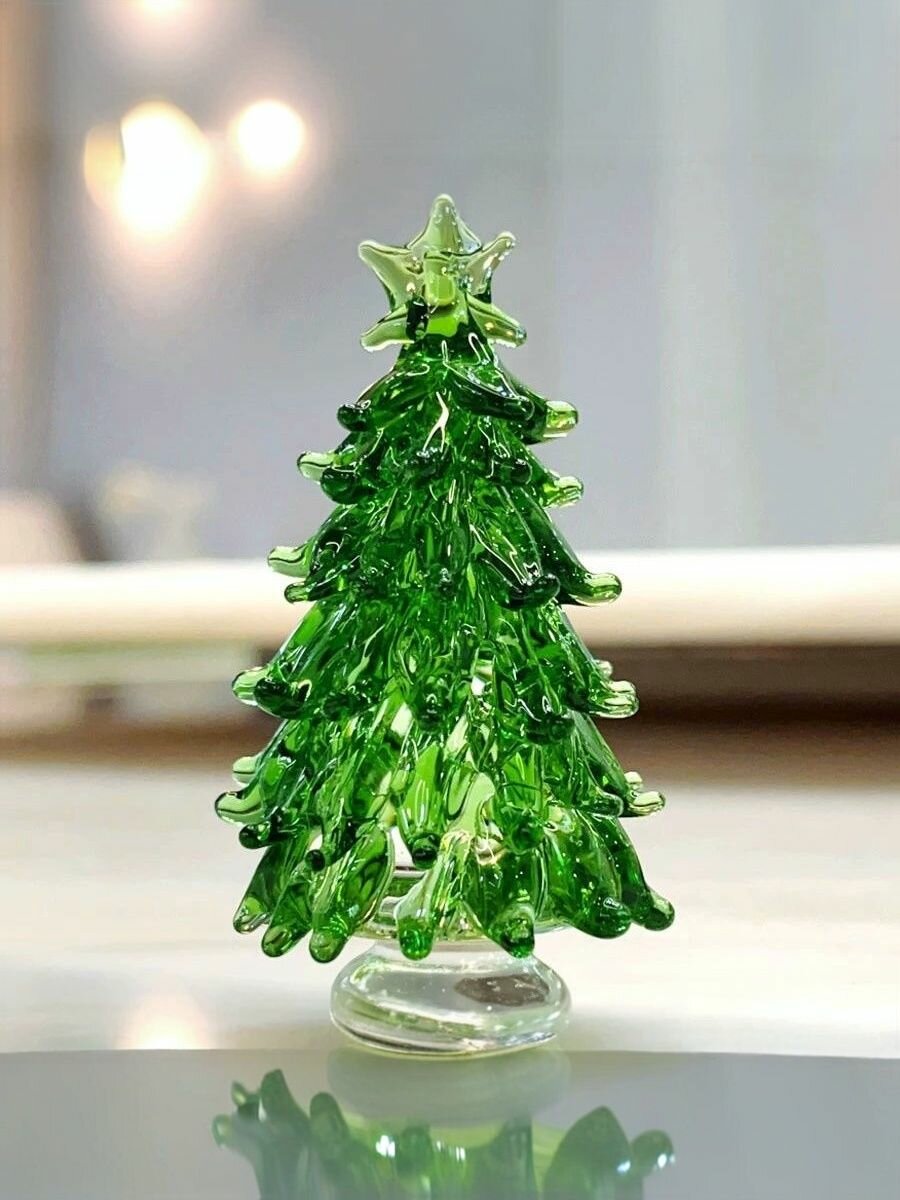 Креативное украшение в виде миниатюрной стеклянной елки, эксклюзивный новогодний подарок яркого прозрачного цвета, 6х4 см