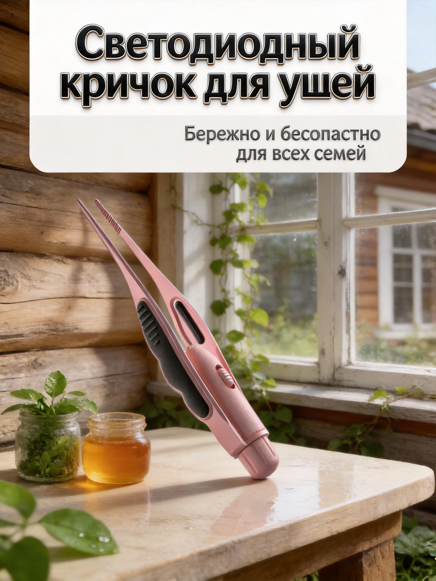 Светодиодный пинцет для удаления ушной серы, с подсветкой и закругленным наконечником для безопасной чистки ушей детей, розовый