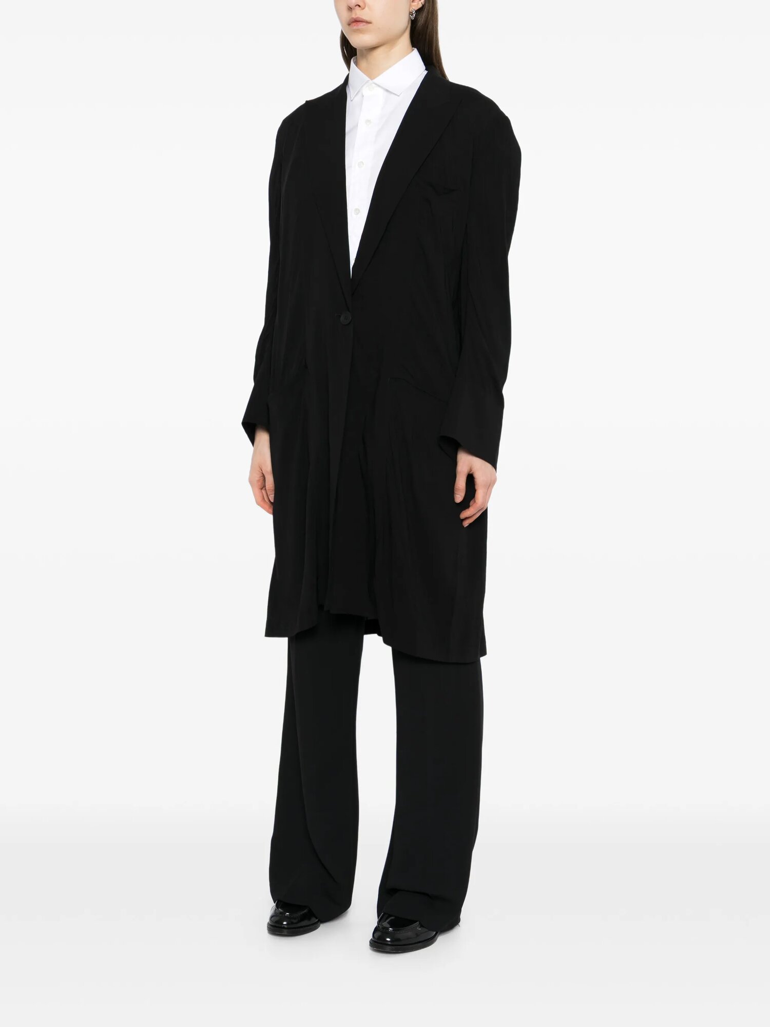 Куртка Yohji Yamamoto Single-breasted notched-lapel jacket, размер 42, black/black — фото 1