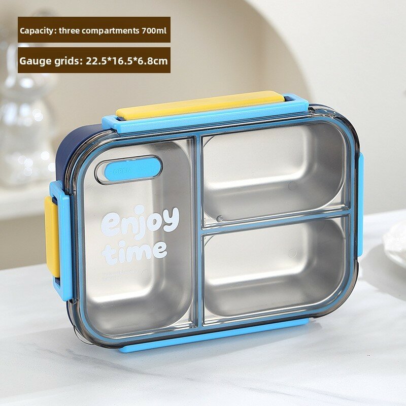 Premium stainless steel lunchbox with divided design for adults and students 700ml blue