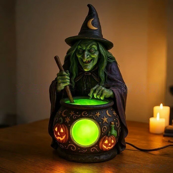 Лампа ведьмы halloween halloween украшение фигурка из смолы с батарейным питанием для праздничного декора дома шляпа