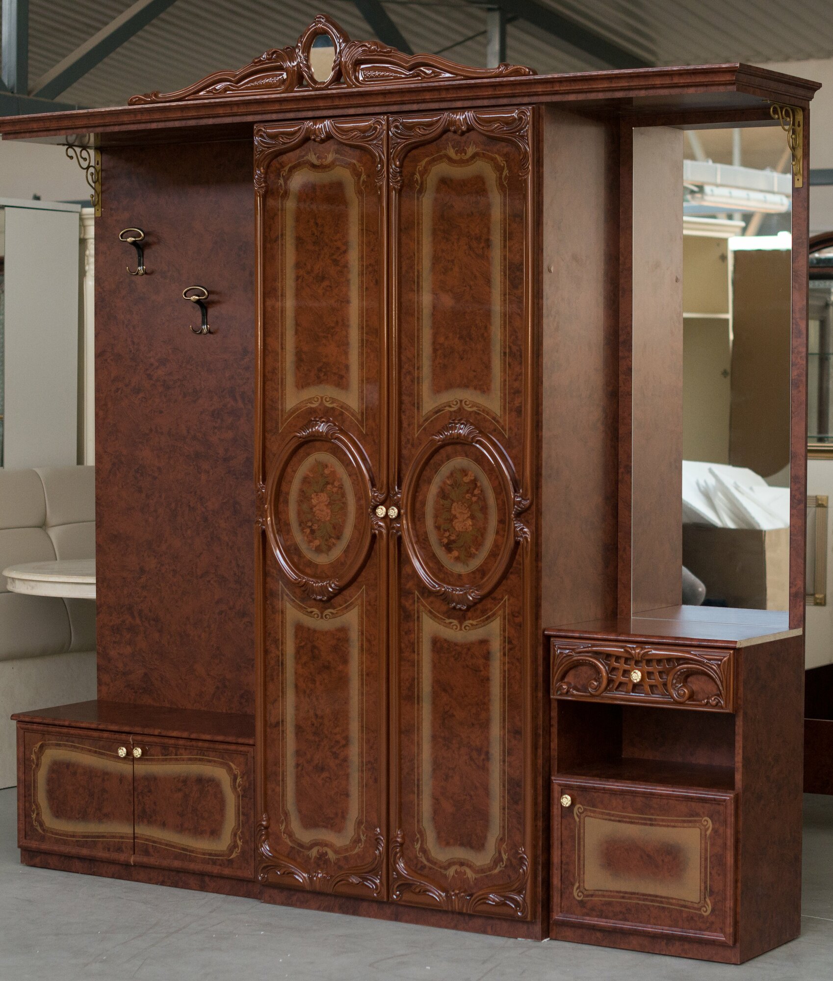 Прихожая Роза орех глянец (шкаф 2-х дв, тумба с зеркалом, тумба с вешалкой)