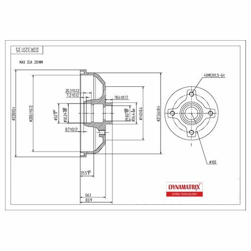 Барабан тормозной (комплект 2 шт.) Dynamatrix-Korea DDR320135 для Chevrolet Corsa; Opel , Tigra