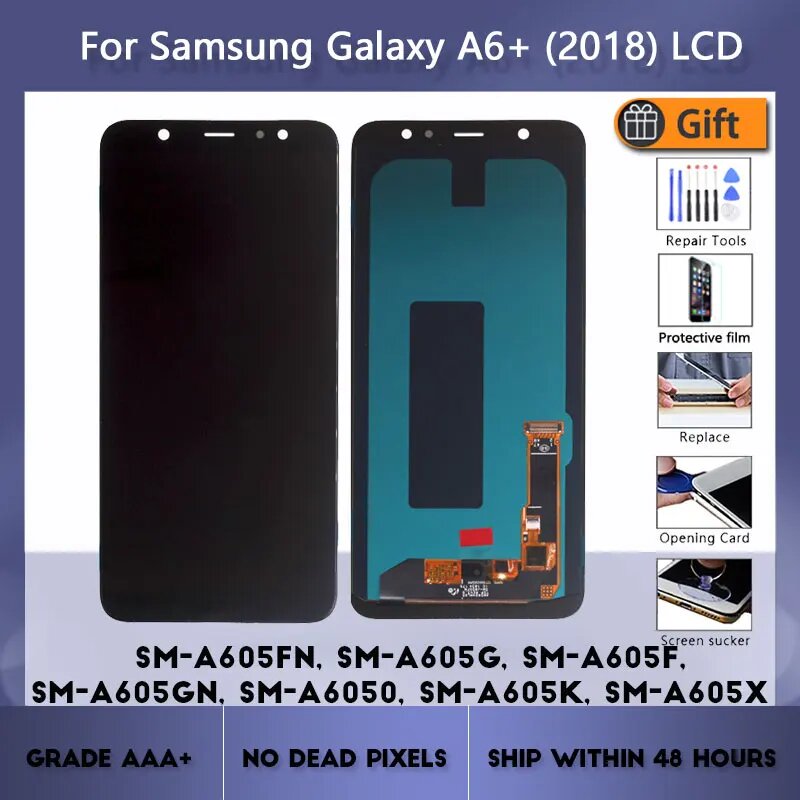 Экран Amoled для Samsung Galaxy A6 Plus LCD A6 + 2018 OLED, сменный экран для Samsung SM-A605F A605FN A605G A605GN incell l Black