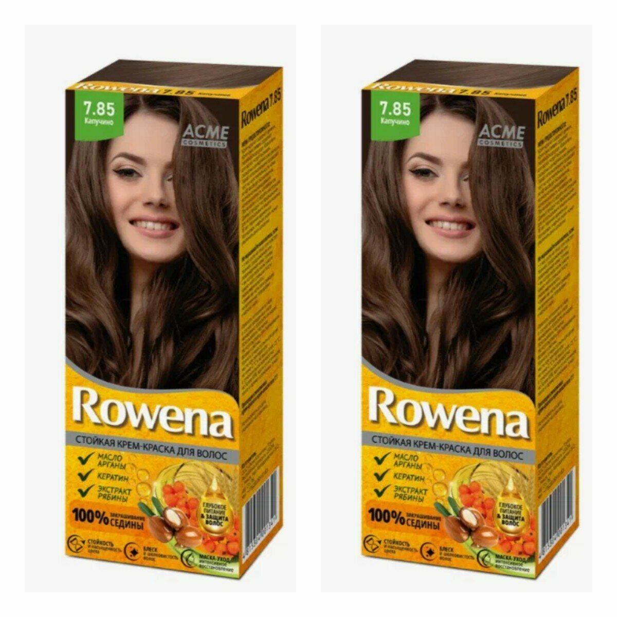 Стойкая крем-краска для волос Rowena, тон 7.85 капучино, 115 мл, 2 шт.