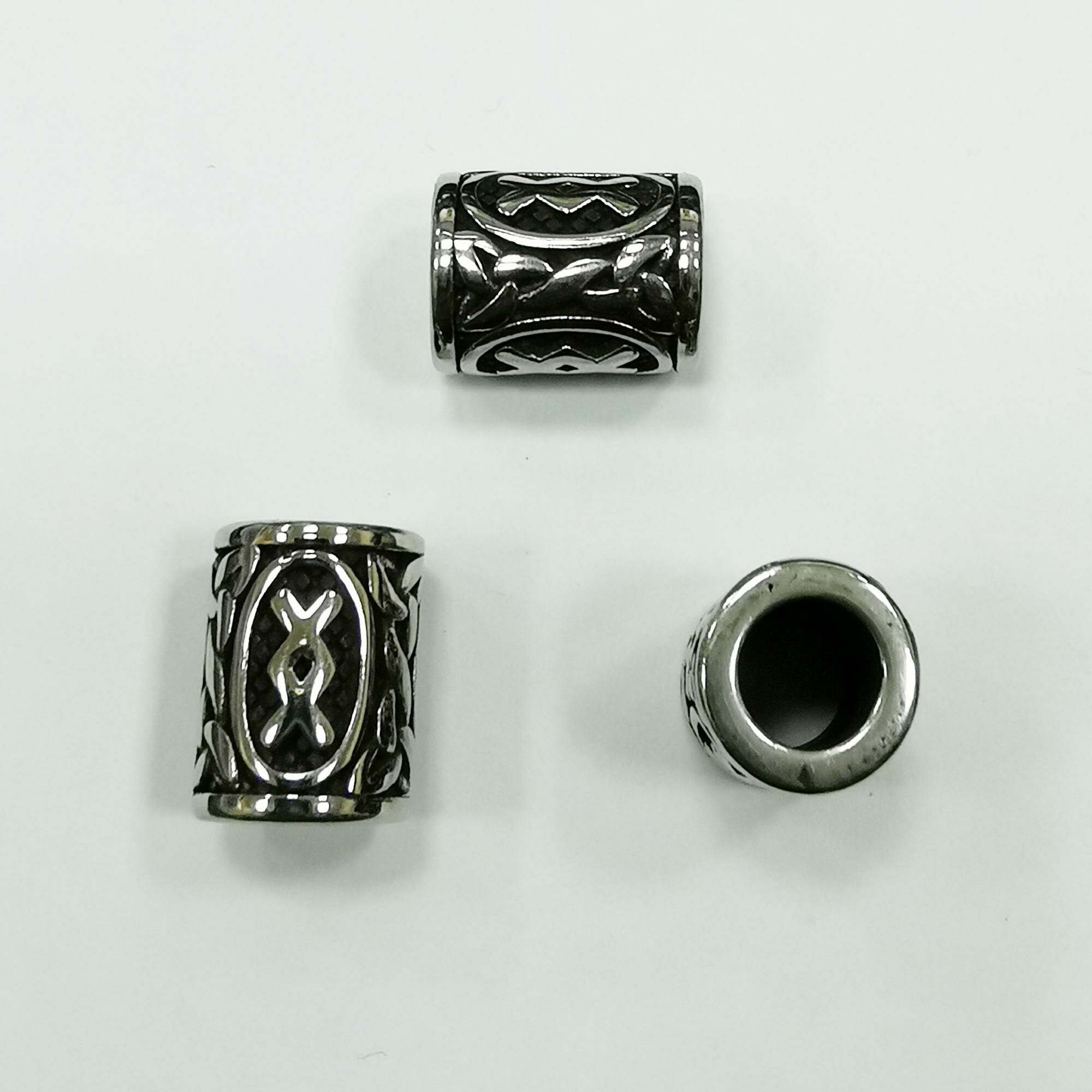 Бусина металлическая, 13х10мм, Руна Ингуз, базовый материал - нержавеющая сталь, без покрытия, с чернением, 1 шт.