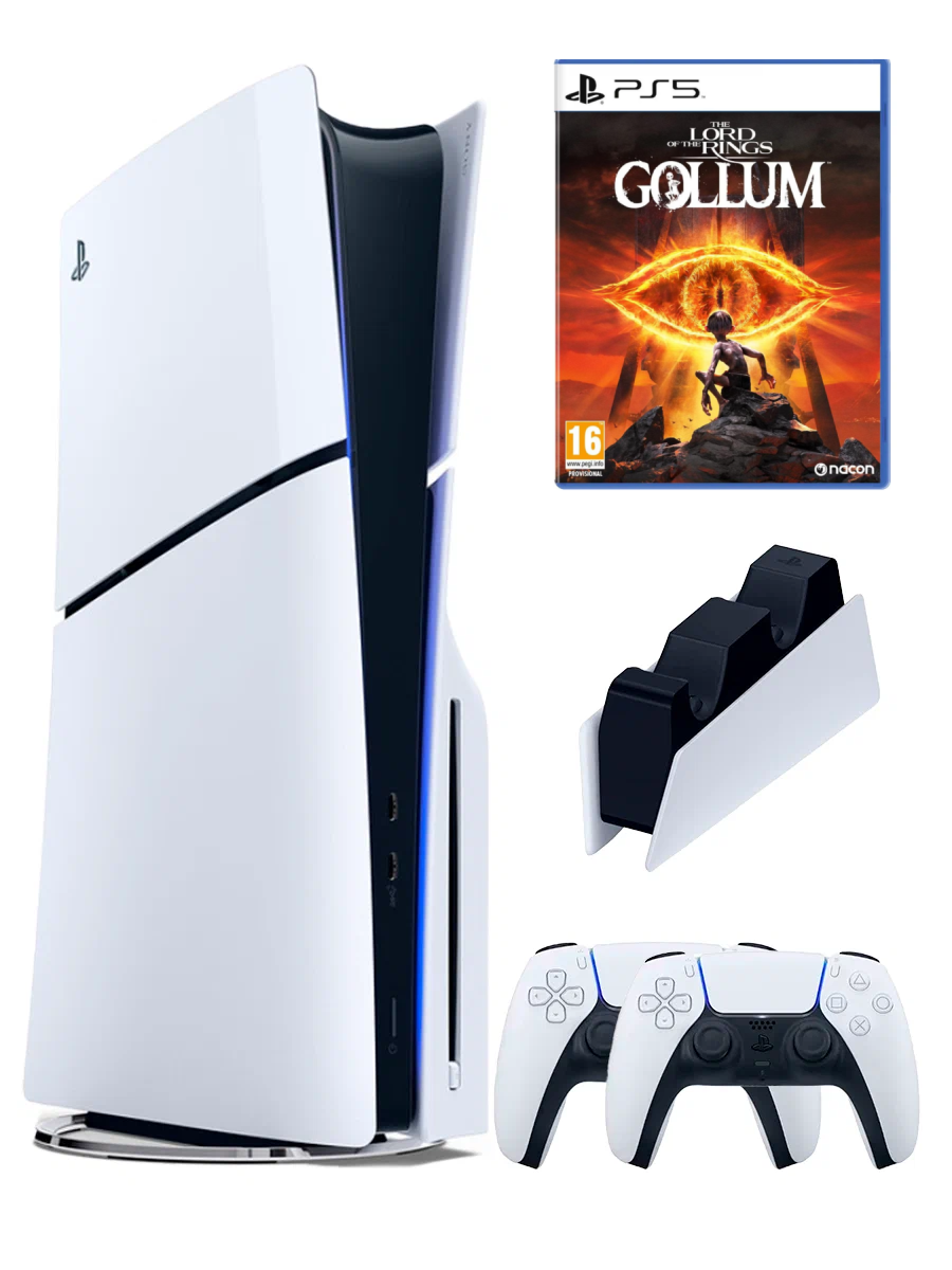 PS5 (ПС5) Игровая приставка Sony PlayStation 5 Slim disk+2-й геймпад(белый)+зарядное+ Gollum , 1000 ГБ