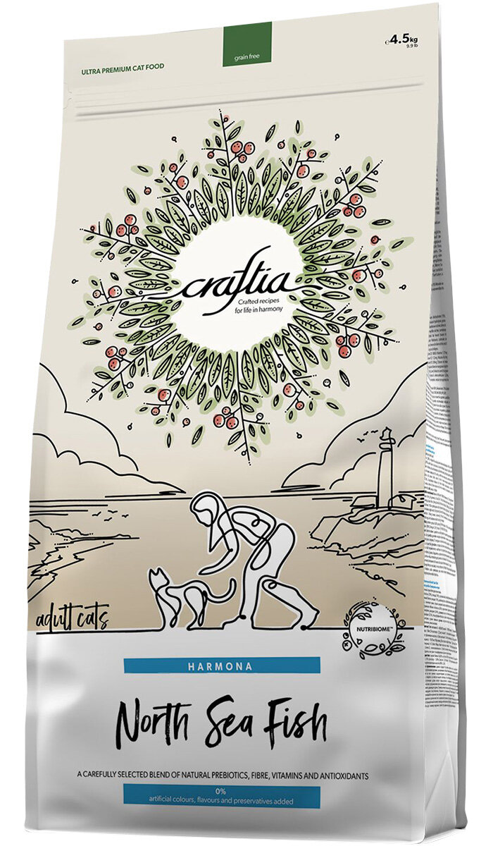 CRAFTIA HARMONA GRAIN FREE ADULT CAT NORTH SEA FISH беззерновой для взрослых кошек с рыбой северного моря (4,5 кг)