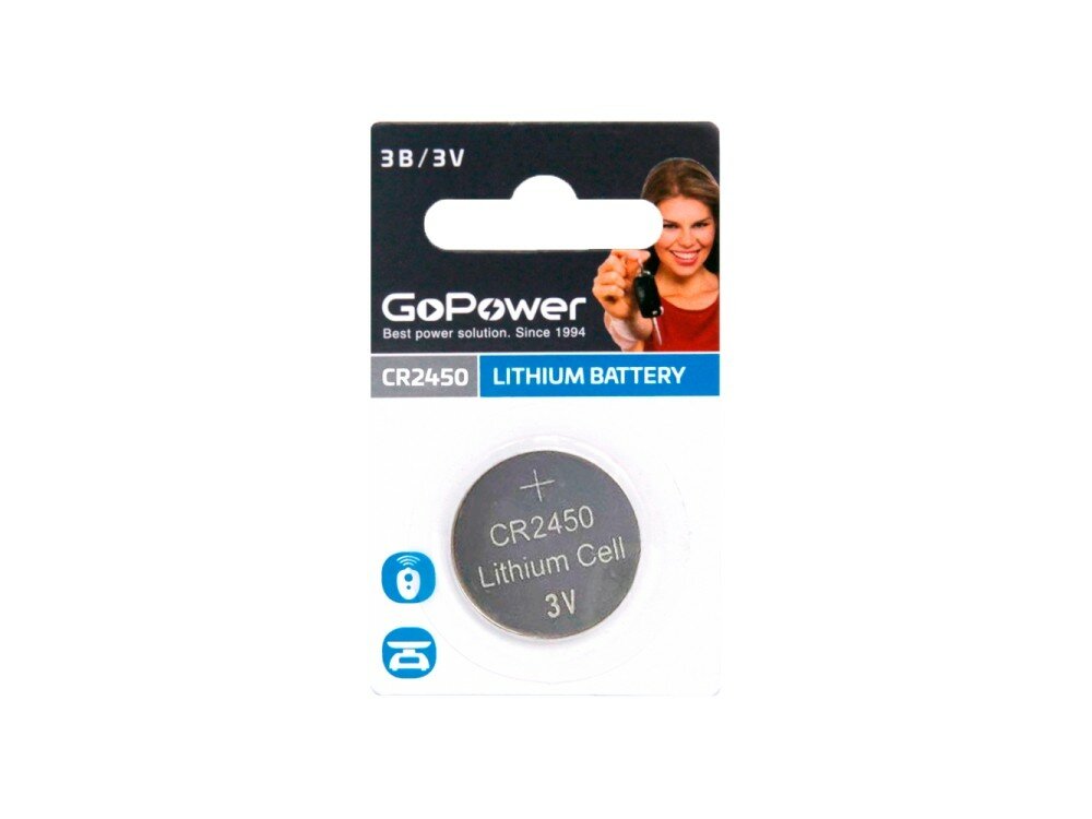 Батарейка GoPower CR2450 BL1 Lithium 3V 1шт