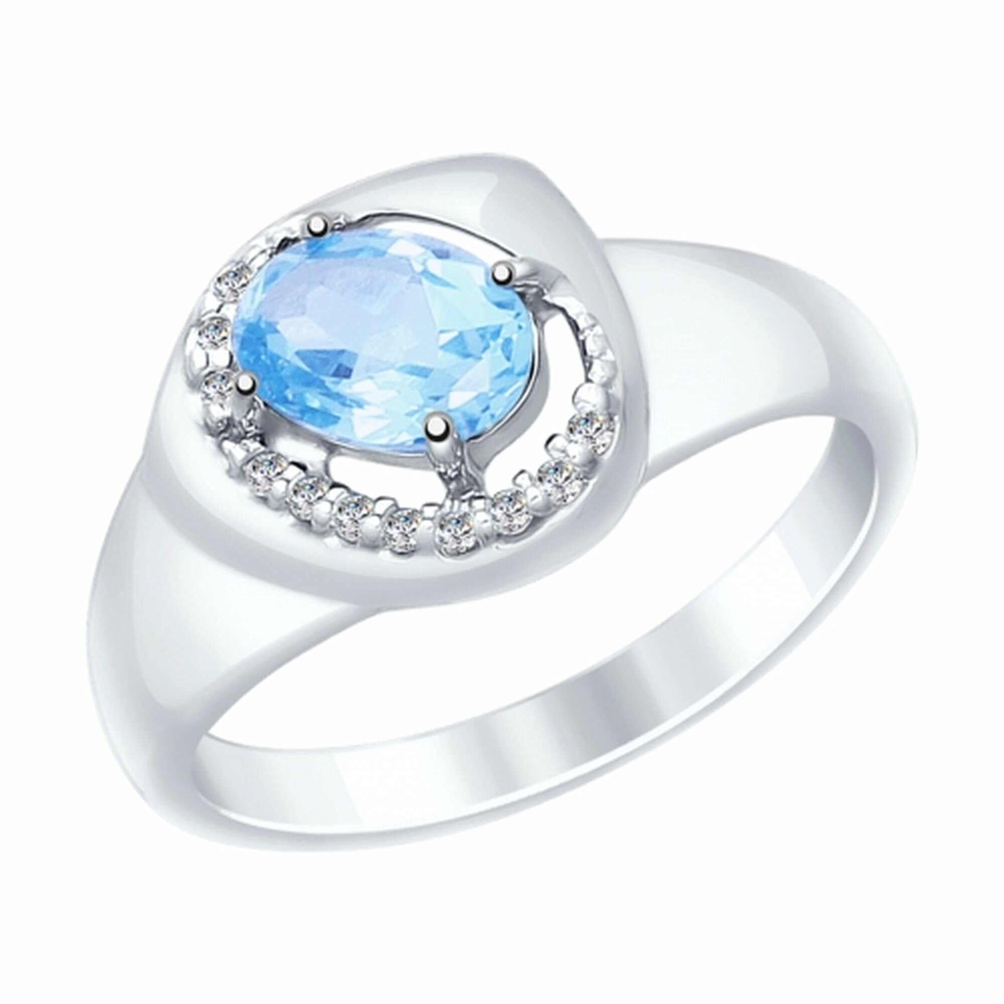 Кольцо, серебро, 925 проба, родирование, топаз, фианит