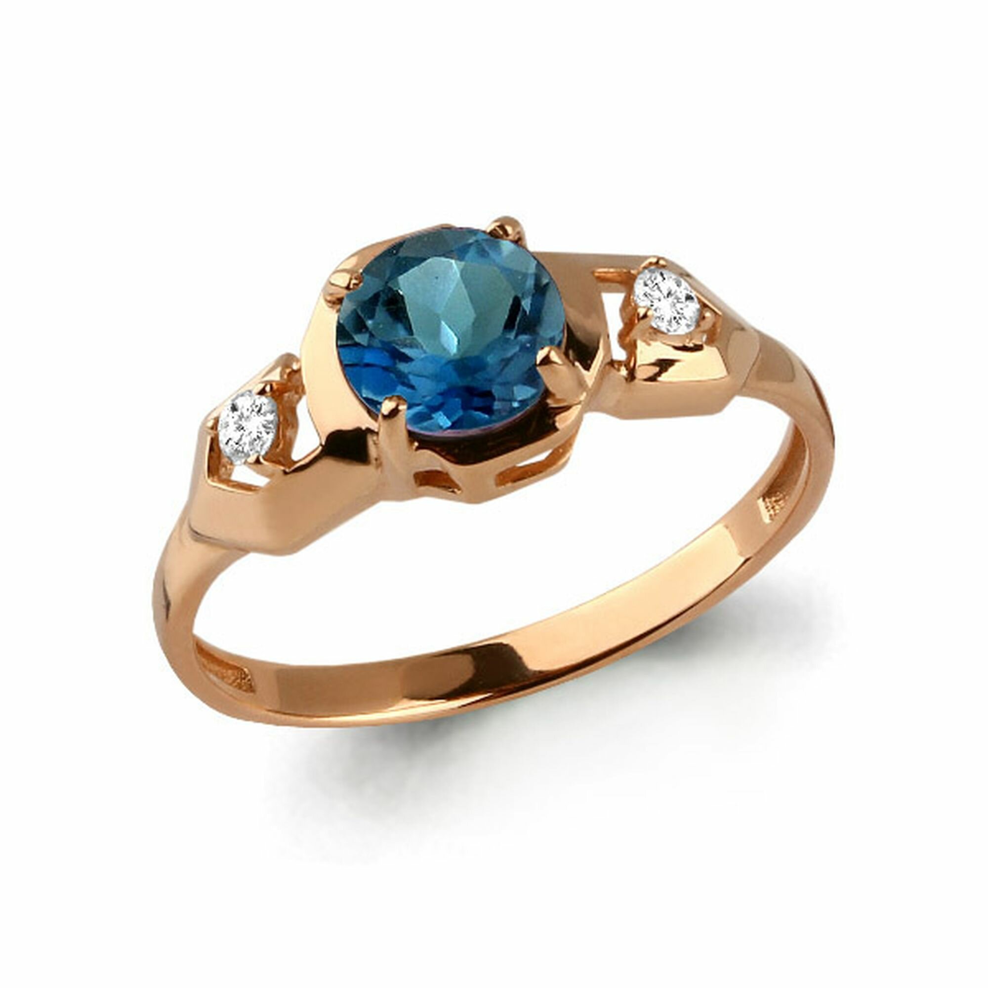 Кольцо, серебро, 925 проба, золочение, Лондон топаз, фианит