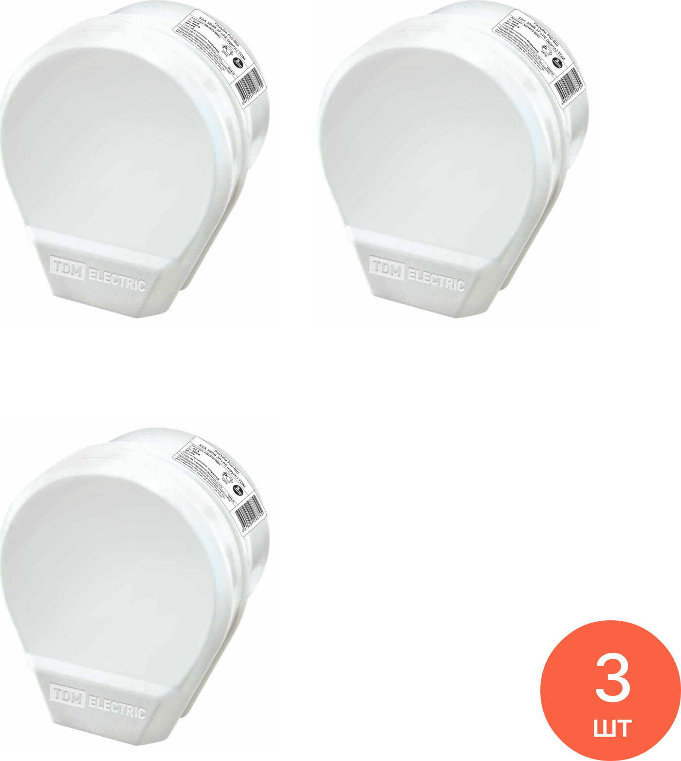 Розетка силовая штепсельная TDM Electric / ТДМ Электрик Разъем РШ-ВШ 32А 250В 2Р+РЕ, открытая установка белая, SQ1812-0003 / электрооборудование (комплект из 3 шт)