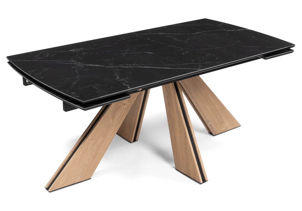 Керамический стол Шаннон 180(240)х90х79 woodville черный и темное дерево и светлое дерево, керамика и дерево, прямоугольная столешница, ножки