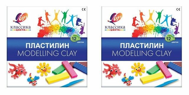 Луч Пластилин Классика, 240 г со стеком, 12 цветов, 2 уп