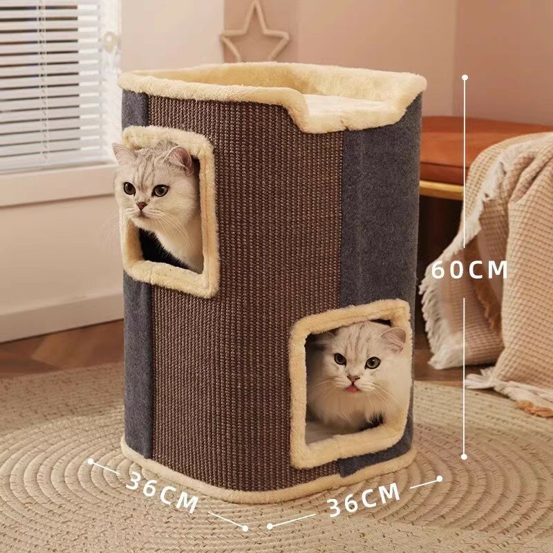 Кошачий лазательный комплекс, кошачий домик, кошачий дерево, интегрированный двухъярусный теплый закрытый кошачий домик, сизалевая кошачья когтеточка, универсальный для кошек на все сезоны