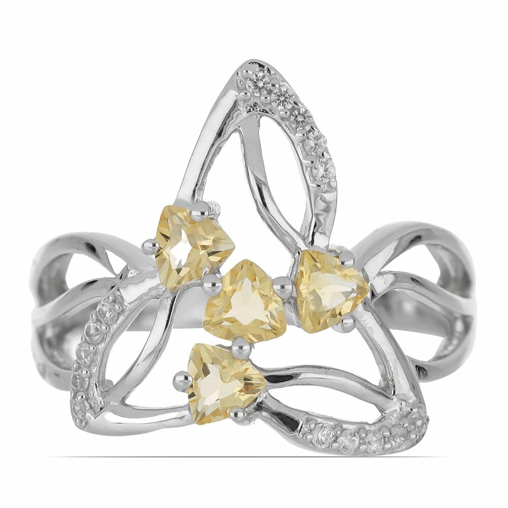 Кольцо, серебро, 925 проба, родирование, цитрин, циркон