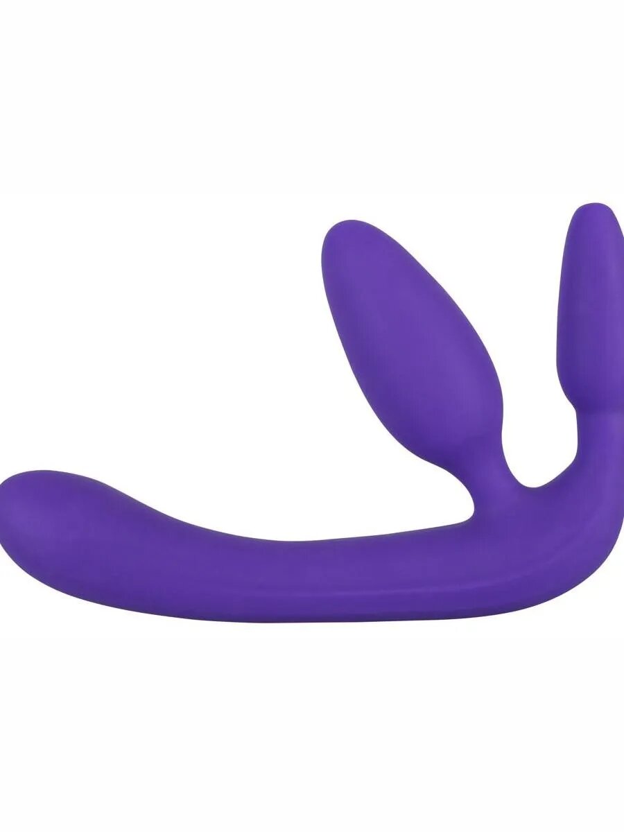 Фиолетовый безремневой страпон с двумя пробками Triple