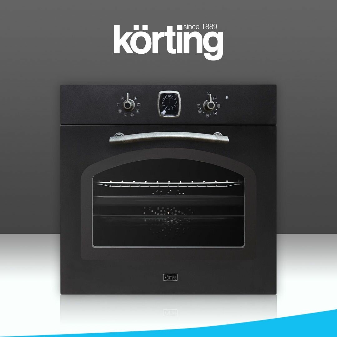 Духовой шкаф Korting OKB 481 CRSN ширина 60 см, объем 64 литра, гриль, конвекция, 8 режимов, матовый черный/серебро