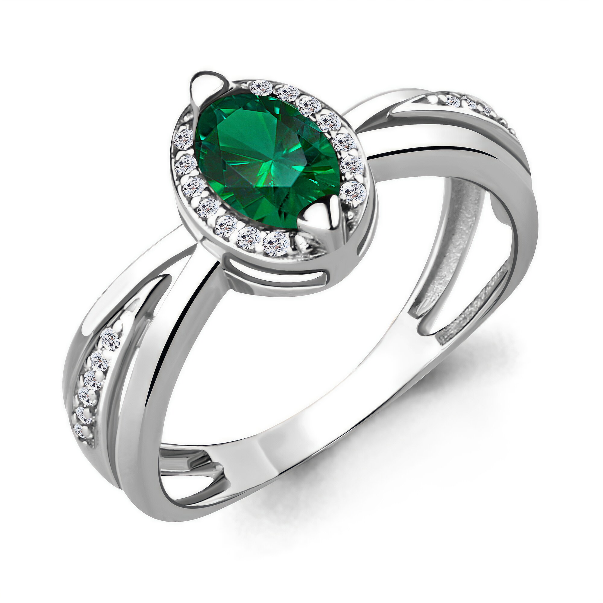 Кольцо Diamant online, серебро, 925 проба, родирование, изумруд синтетический, фианит