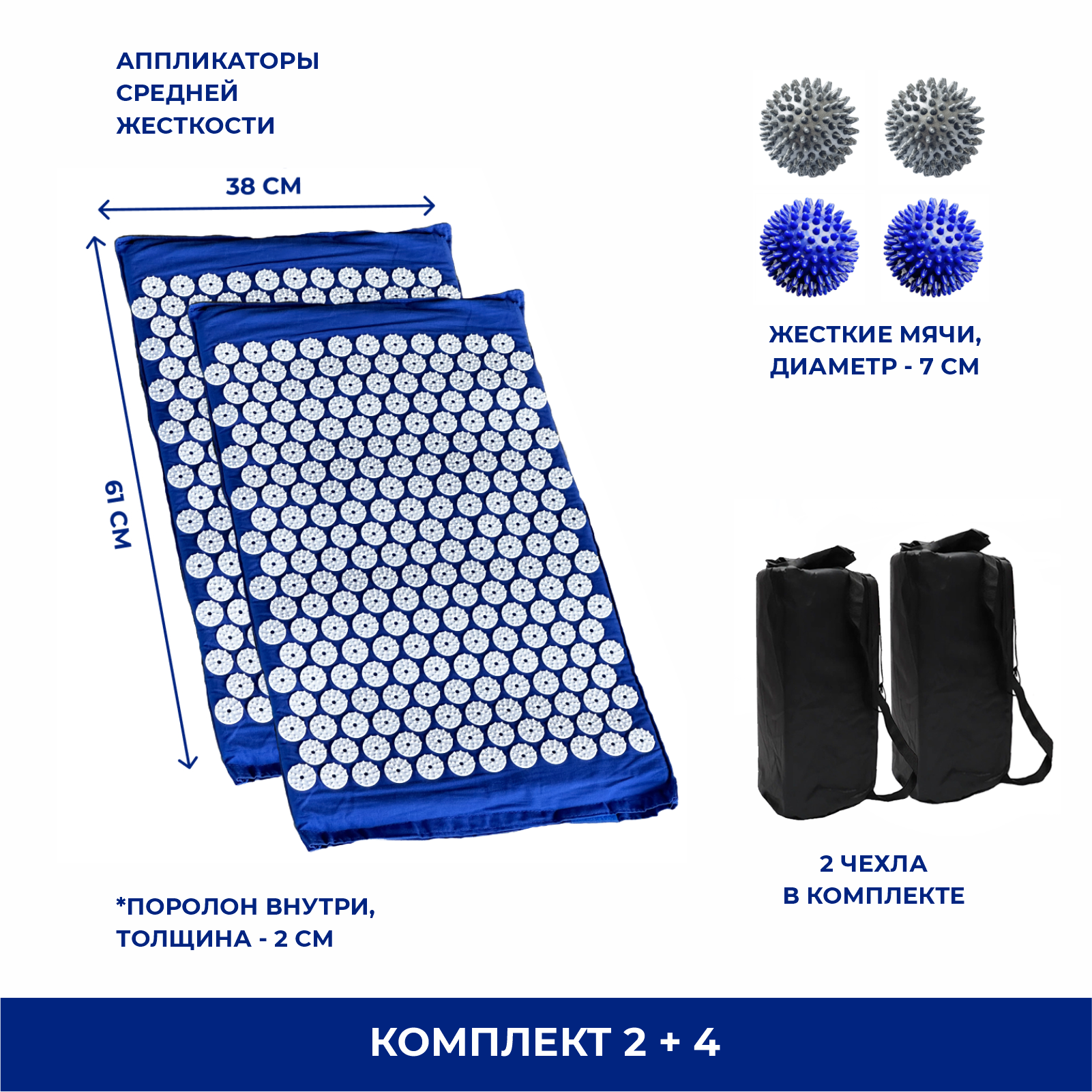 Комплект: 2 коврика синих +поролон+ 2 чехла+4 мяча (2 синих и 2 серых)