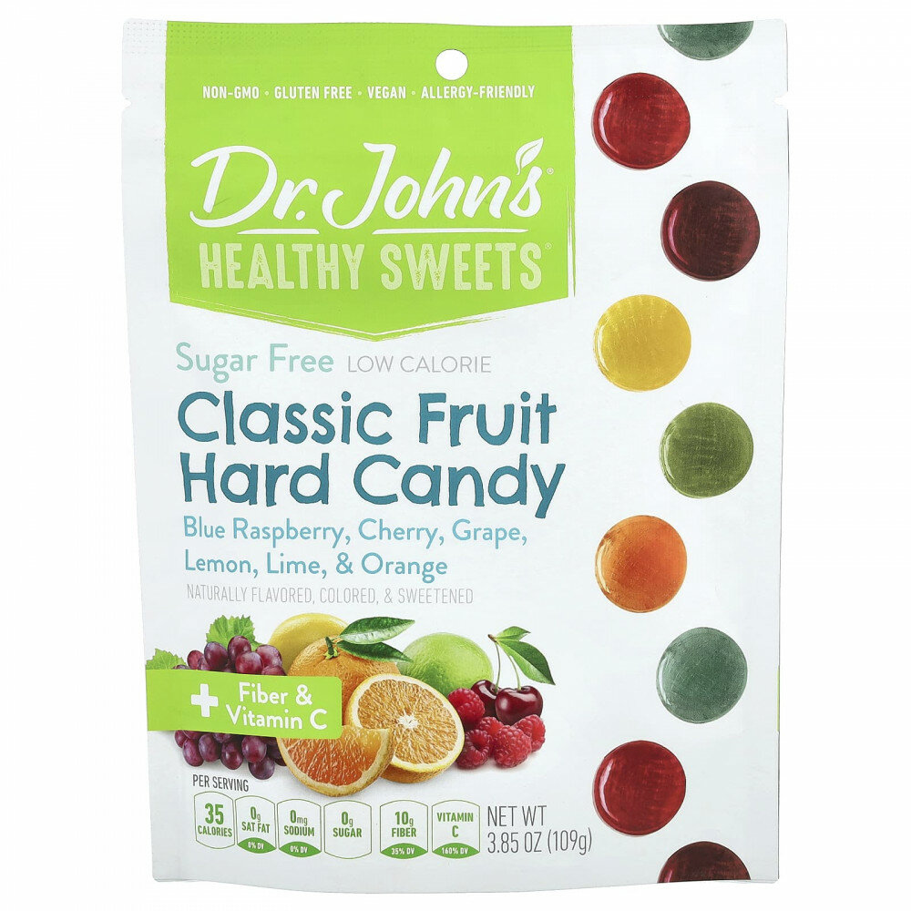 Dr. John's Healthy Sweets, Classic Fruit Hard Candy, голубая малина, вишня, виноград, лимон, лайм и апельсин, 109 г (3,85 унции)