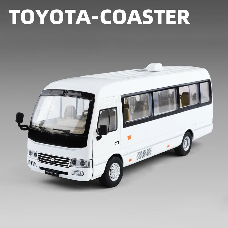 Toyota Coaster, белый автобус 1:24, металлическая модель