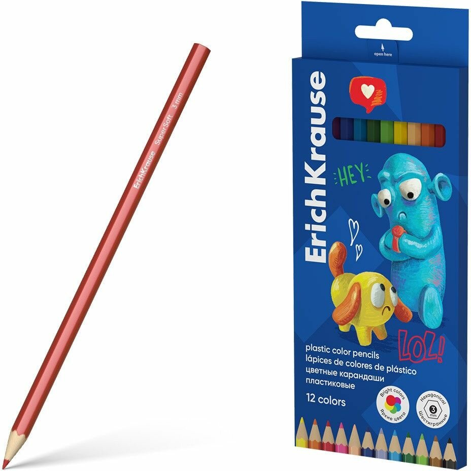 Цветные карандаши Erich Krause "Jolly Friends", пластиковые, 12 оттенков (61798)