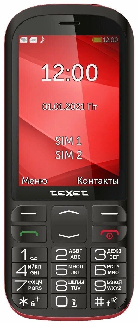Мобильный телефон teXet TM-B409 Black/Red, для пожилых ,2 sim.