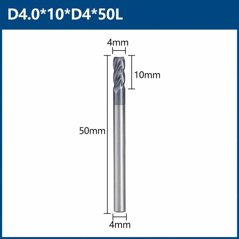 Фреза спиральная четырехзаходная XCAN D4х10хD4х50мм, по металлу, покрытие TiALN